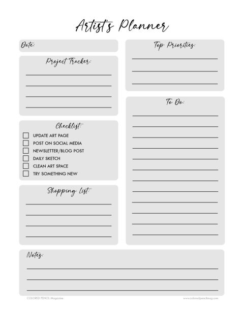 Free Artist’s Planner Pages | COLORED PENCIL Magazine